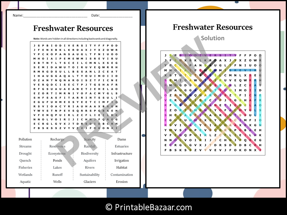 Freshwater Resources Word Search Puzzle Worksheet Activity | Teaching ...