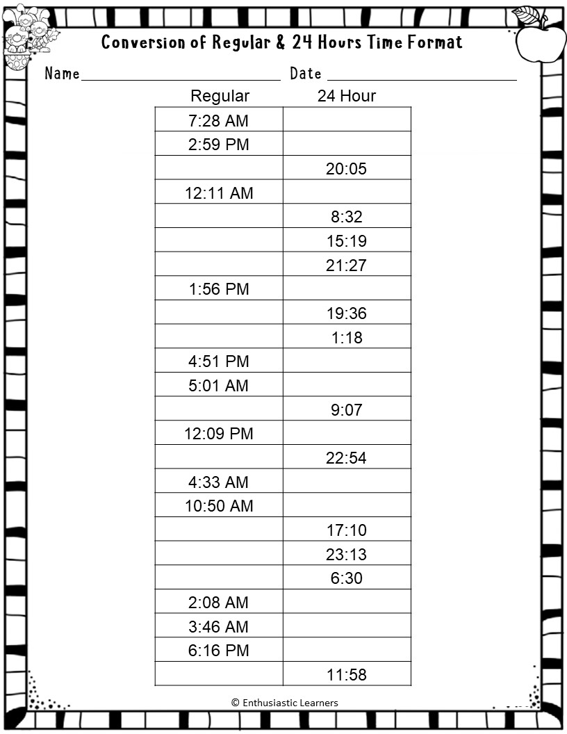Conversion of 12-Hour to 24-Hour Time & 24-Hour to 12-Hour Time ...
