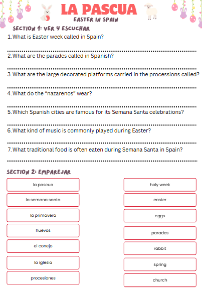 Year 8 or 9 Easter Lesson (La Pascua / Semana Santa / Holy Week) with ...