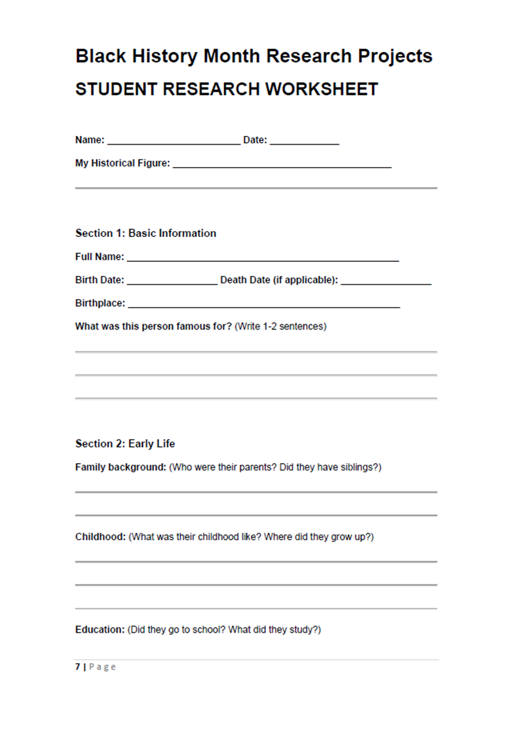 Black History Month Research Project – Grades 3–5 | Teaching Resources