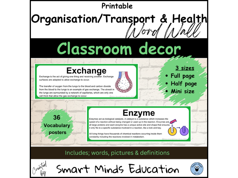 SCIENCE WORD WALL - BIOLOGY B2 - ORGANISATION/TRANSPORT & HEALTH ...