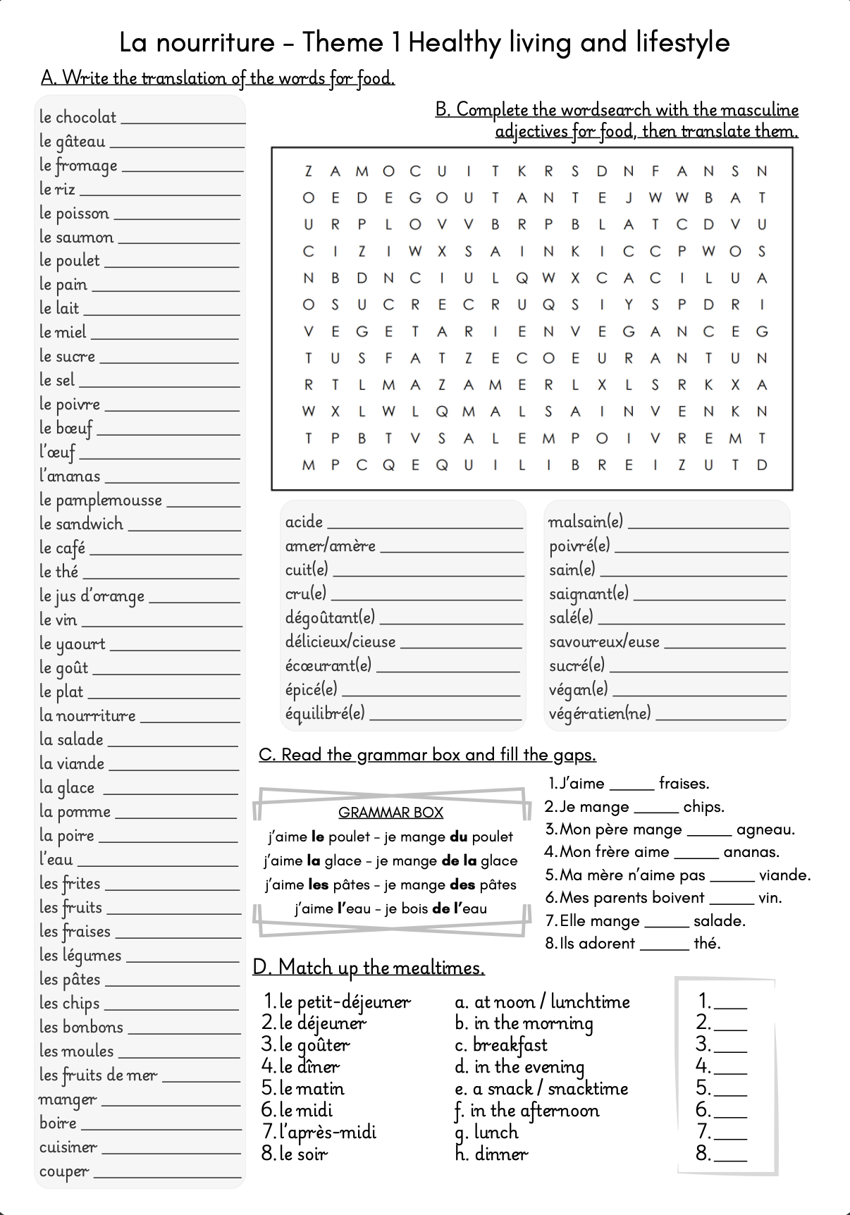 La nourriture - Food and tenses worksheet - GCSE French | Teaching ...