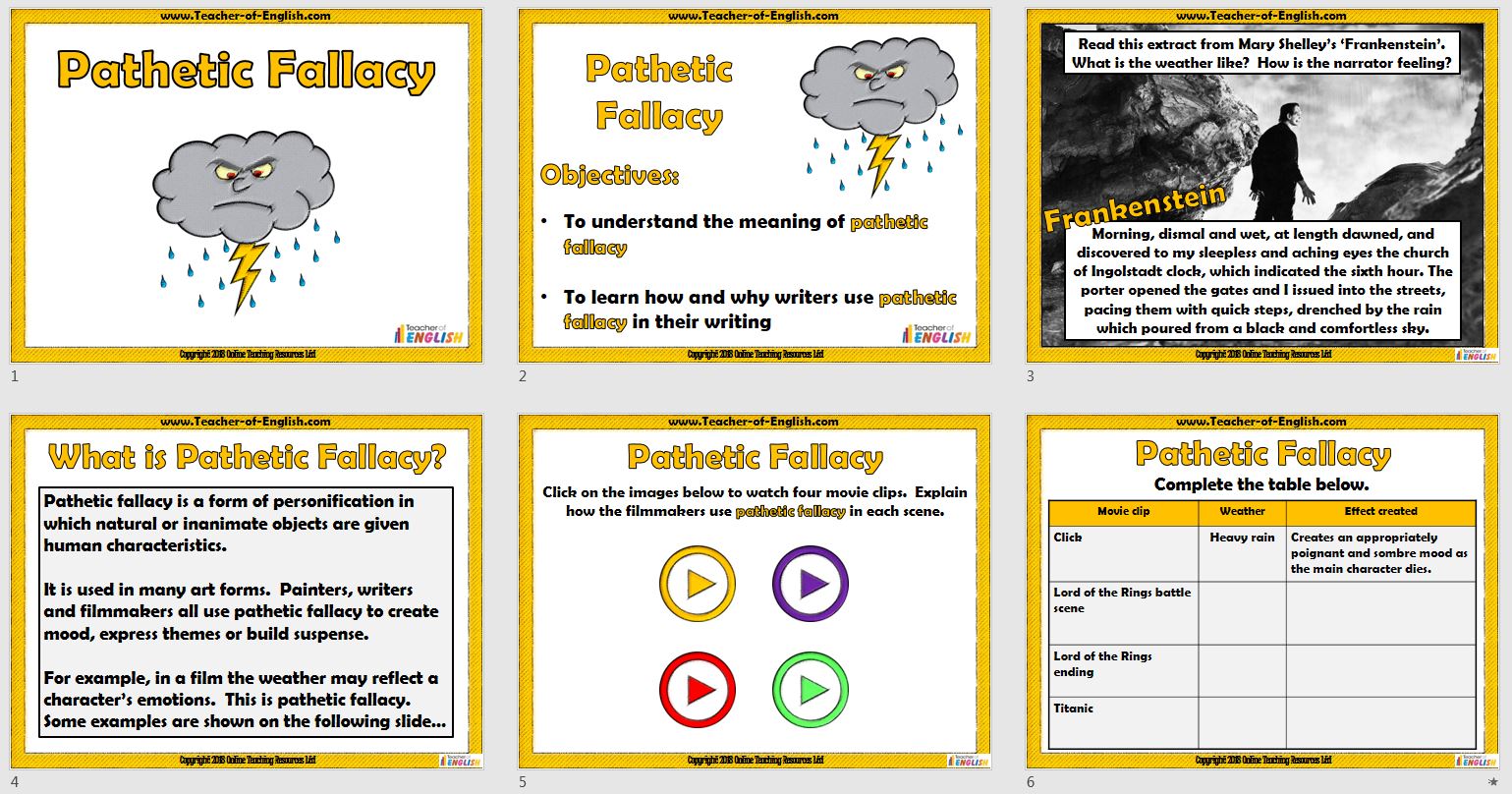 Pathetic Fallacy PowerPoint And Worksheet Teaching Resources