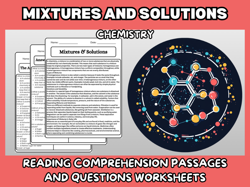 Mixtures and Solutions - Chemistry Reading Comprehension Passages ...