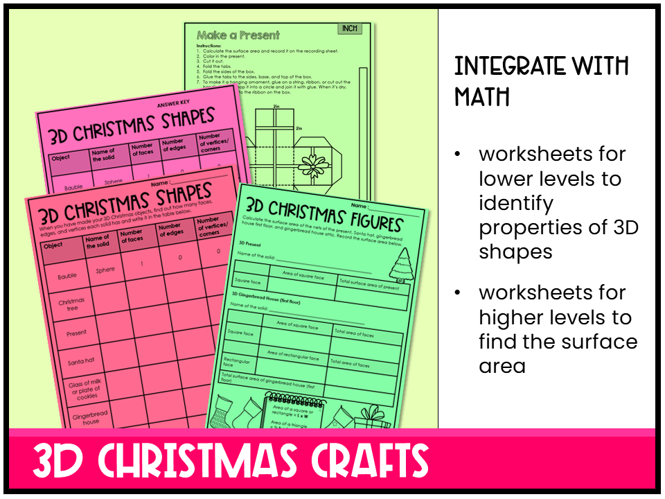 3D Shapes Christmas Crafts Ornaments Nets | Teaching Resources