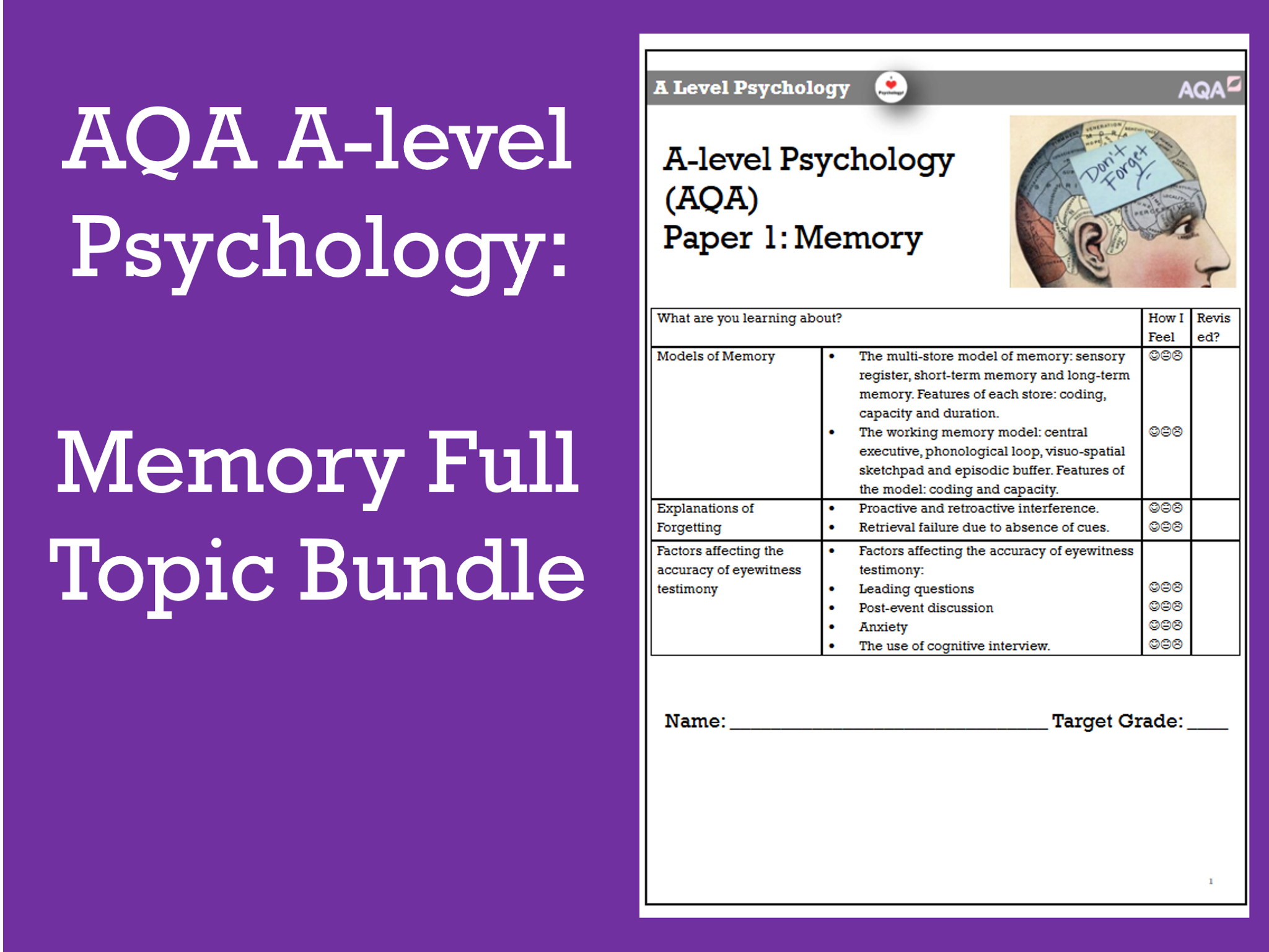 AQA A-level Memory Full Topic Bundle (Updated for 2025) | Teaching ...