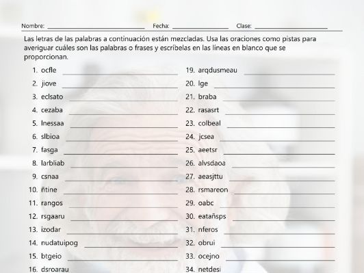 People Descriptions Jumbled Words Spanish Worksheet | Teaching Resources