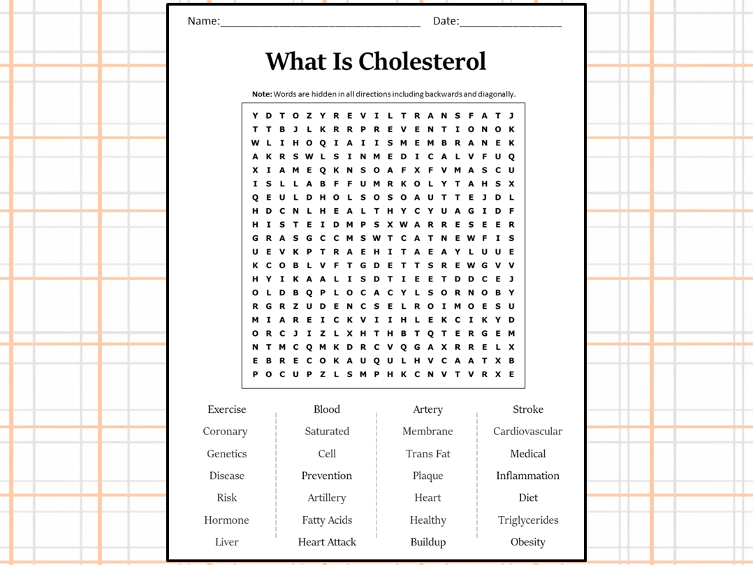 What Is Cholesterol Word Search Puzzle Worksheet Activity | Teaching ...