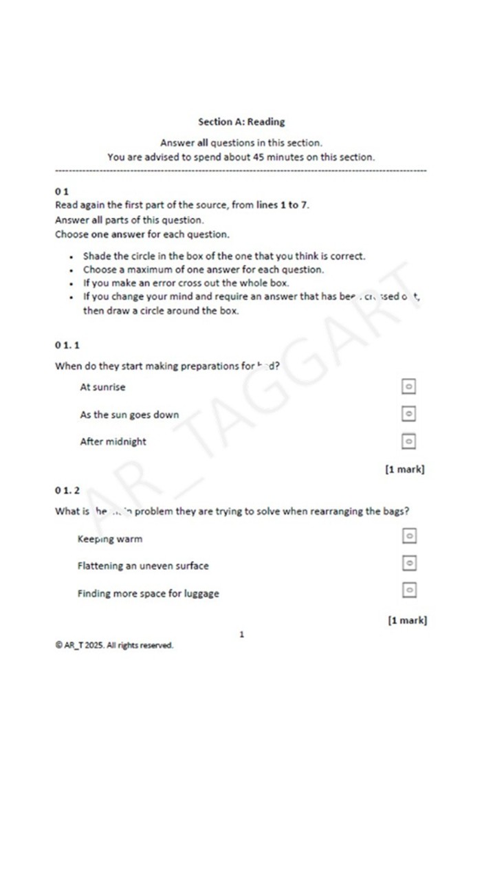 One AQA 2026 GCSE English Language Paper 1 Mock | AO Grids - (Twa ...