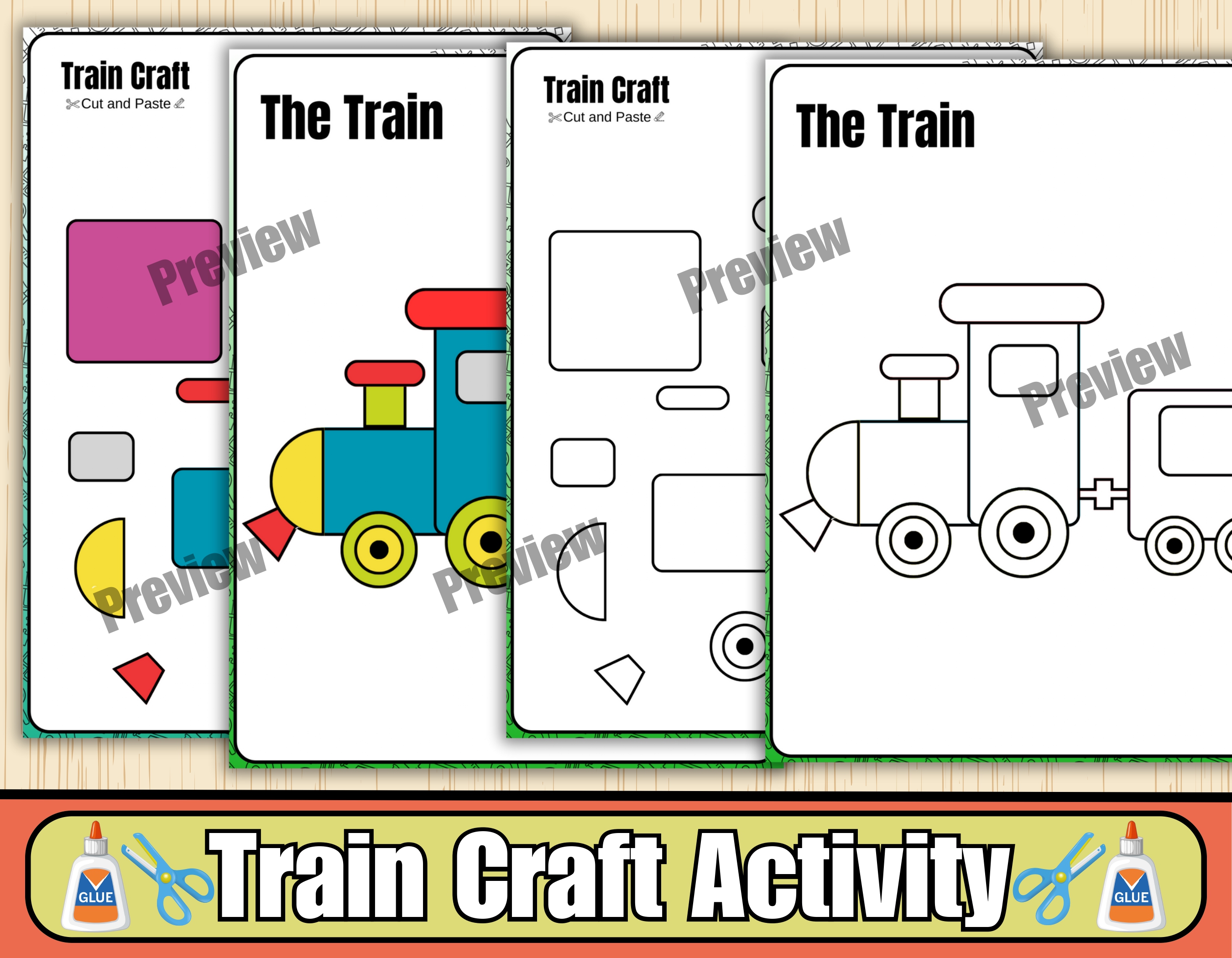 Train Craft Activity-Printable Cut and Paste Train Template-Transport ...