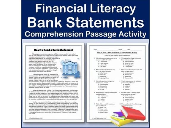 Financial Literacy: Reading Bank Statements - Passage & Activity ...