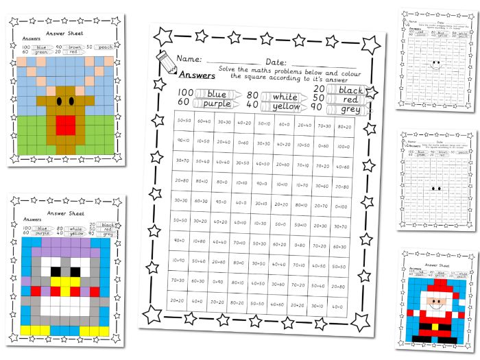 Y2 Y3 Christmas colour in maths grid adding tens | Teaching Resources