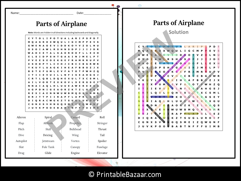 Parts of Airplane Word Search Puzzle Worksheet Activity | Teaching ...