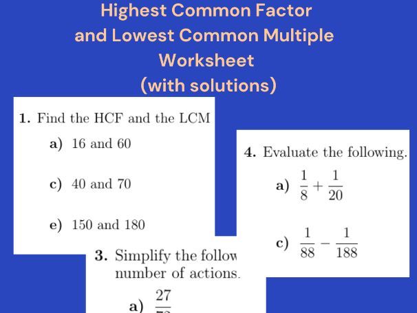 Highest Common Factor And Lowest Common Multiple Worksheet with Highest Common Factor And Lowest Common Multiple Worksheet with