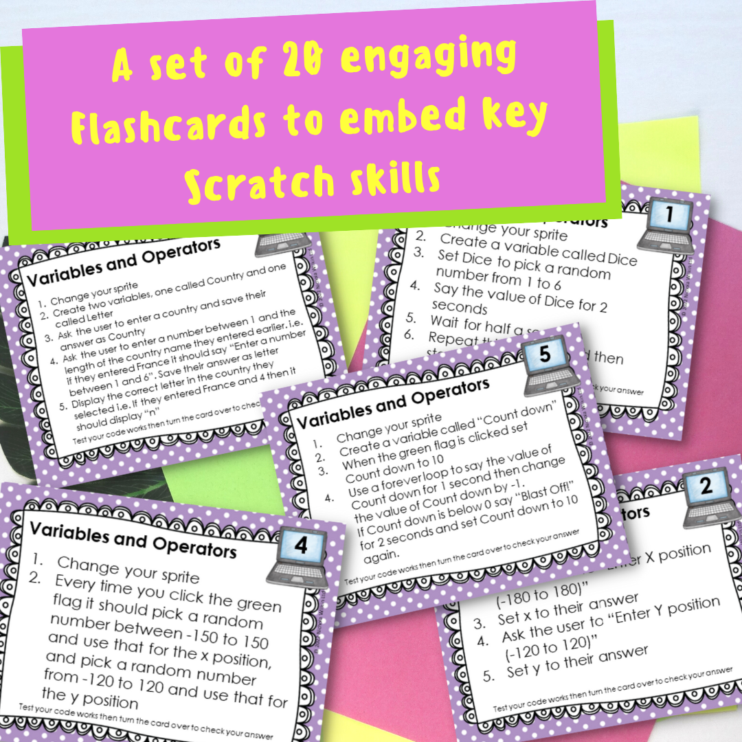 Scratch Variable And Operator Flash Cards Teaching Resources