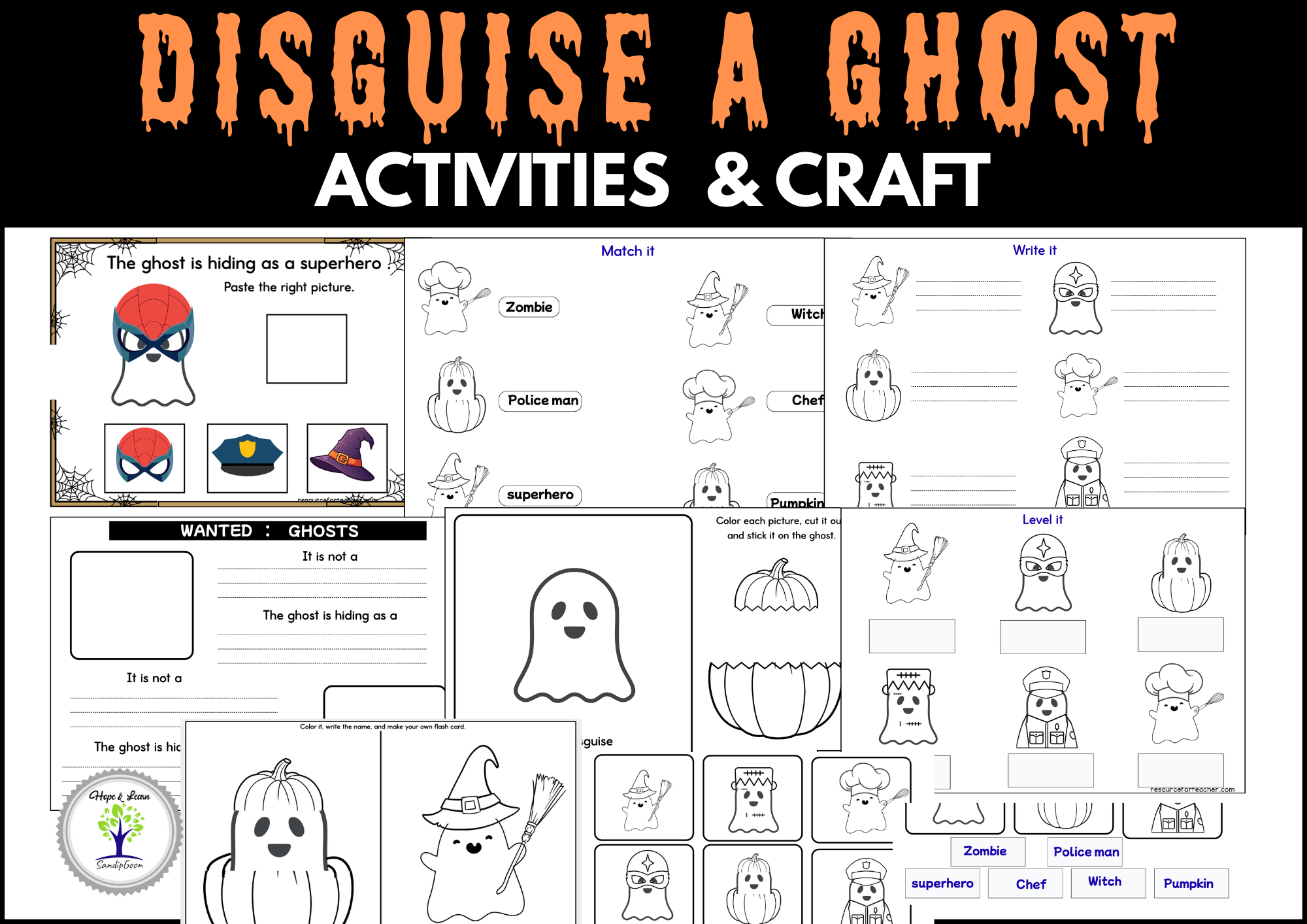 Disguise a Ghost Halloween Craft Writing, Labeling & Coloring Activity ...