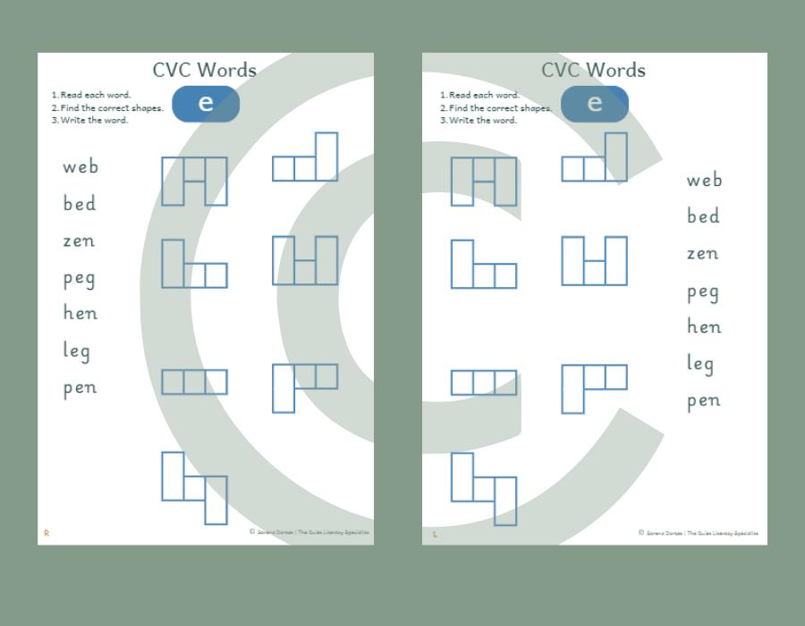 CVC Shape-Spelling Activity | Short e sound | Dual-Handed | Teaching ...