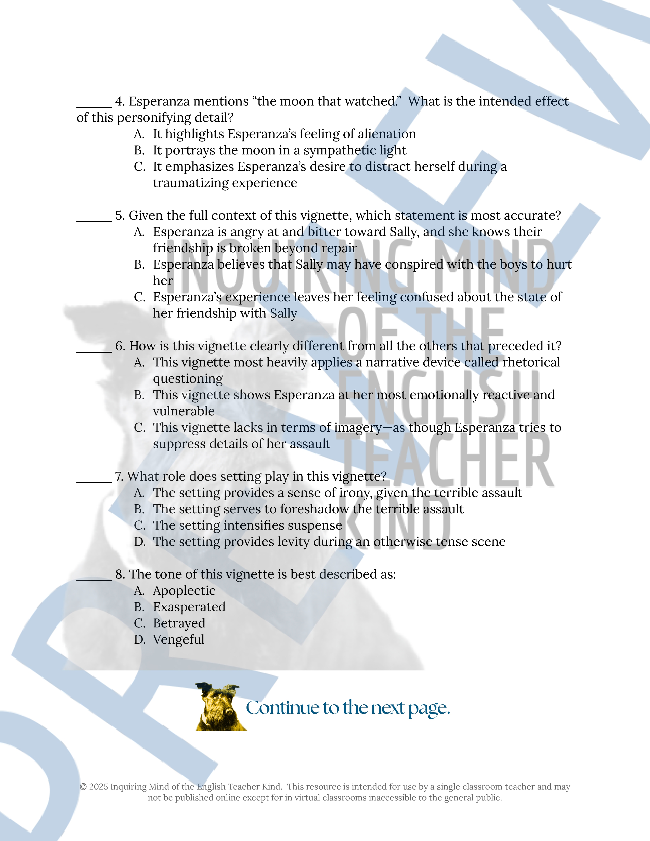 House on Mango Street Close Reading Analysis Worksheet | Red Clowns ...