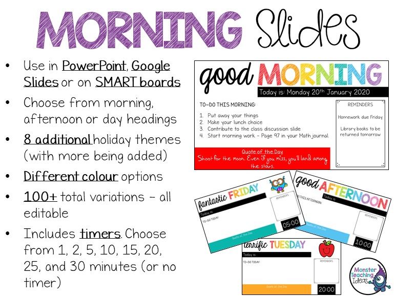 Editable Morning Slides With Timers Teaching Resources