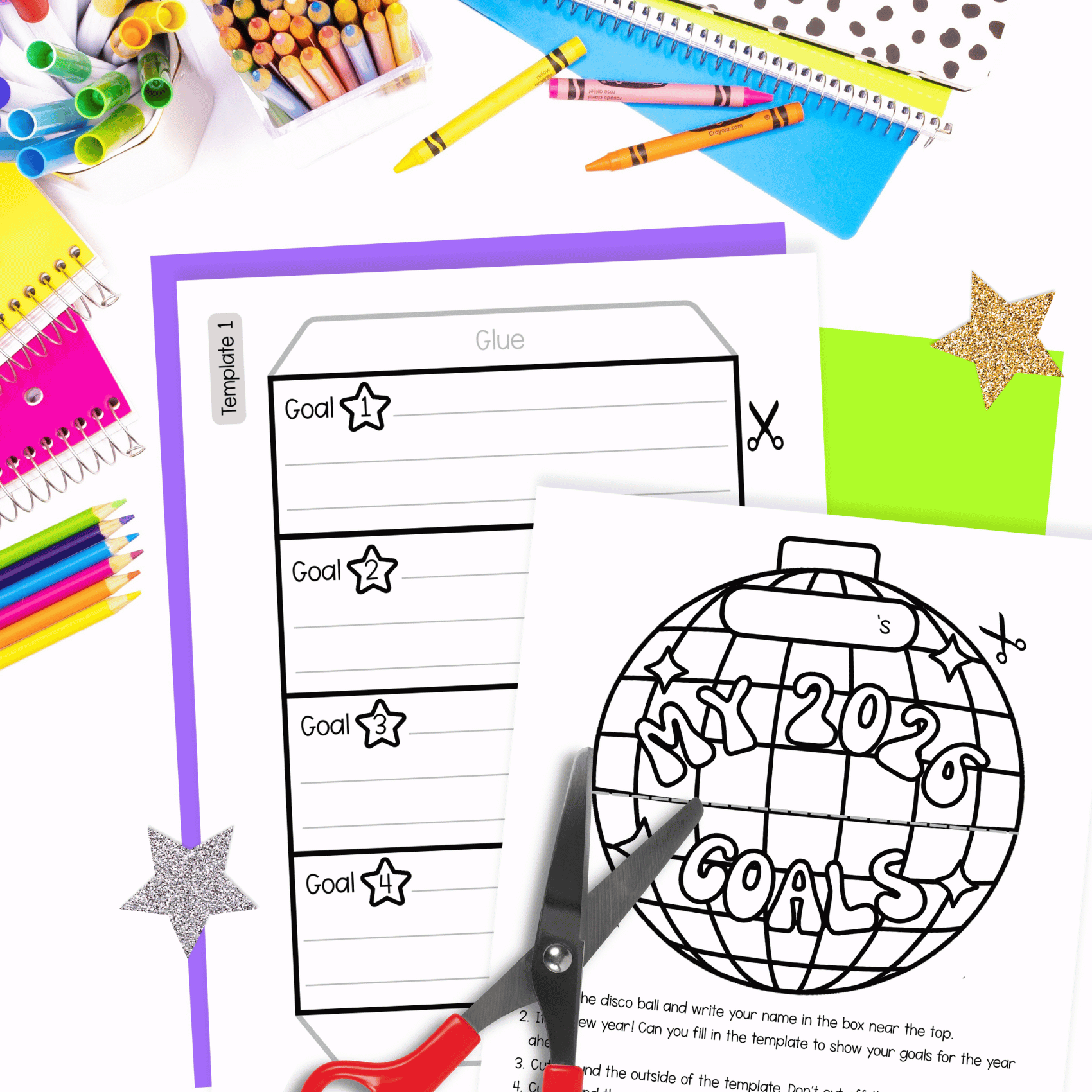 New Year disco ball goal setting January writing craft activity KS2 ...