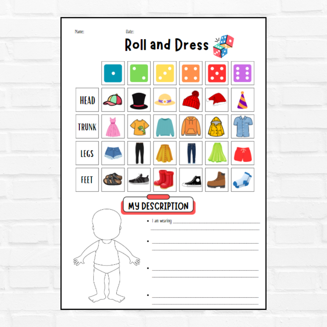 Roll and Dress Game | ESL Clothing Vocabulary | Speaking & Writing ...