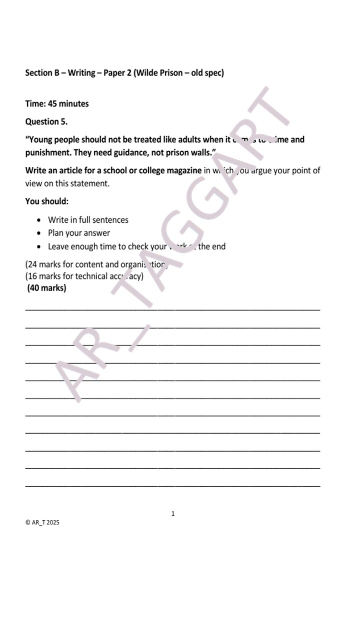 WILDE- FULL AQA- GCSE (RE-SIT 2025) English Paper 2 + Teacher Answers ...