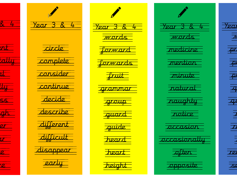 Year 3 And 4 Common Exception Words Spelling Bookmarks Teaching Resources