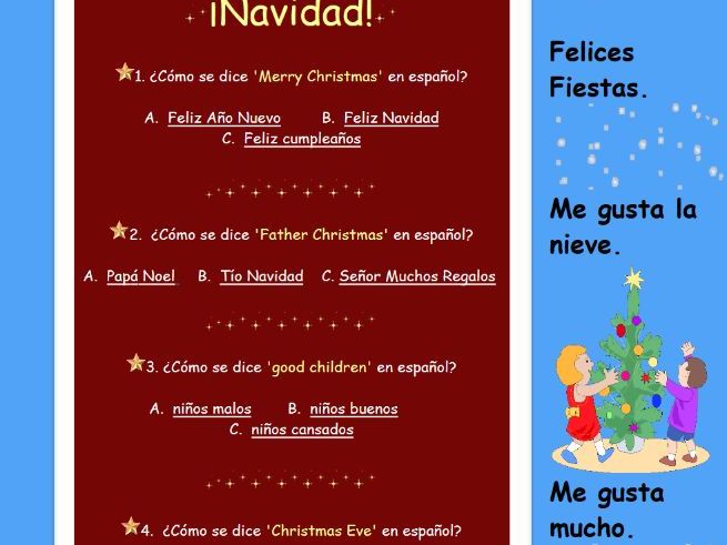 Spanish Christmas Quiz by dsoggiu | Teaching Resources