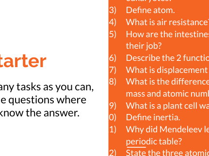 AQA GCSE SCIENCE RETRIEVAL STARTERS 9 - 1 | Teaching Resources
