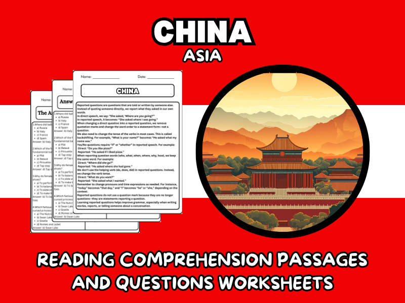 China - Asia Reading Comprehension Passages & Questions Worksheets ...