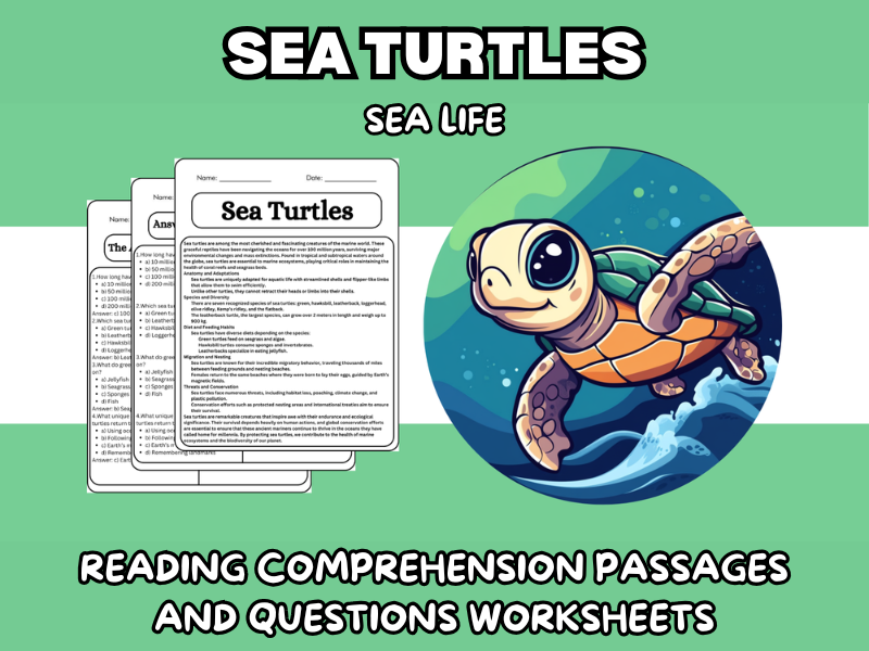 Sea Turtles - Sea Life Reading Comprehension Passages & Questions ...