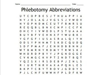 Phlebotomy Abbreviations Word Search 2 | Teaching Resources