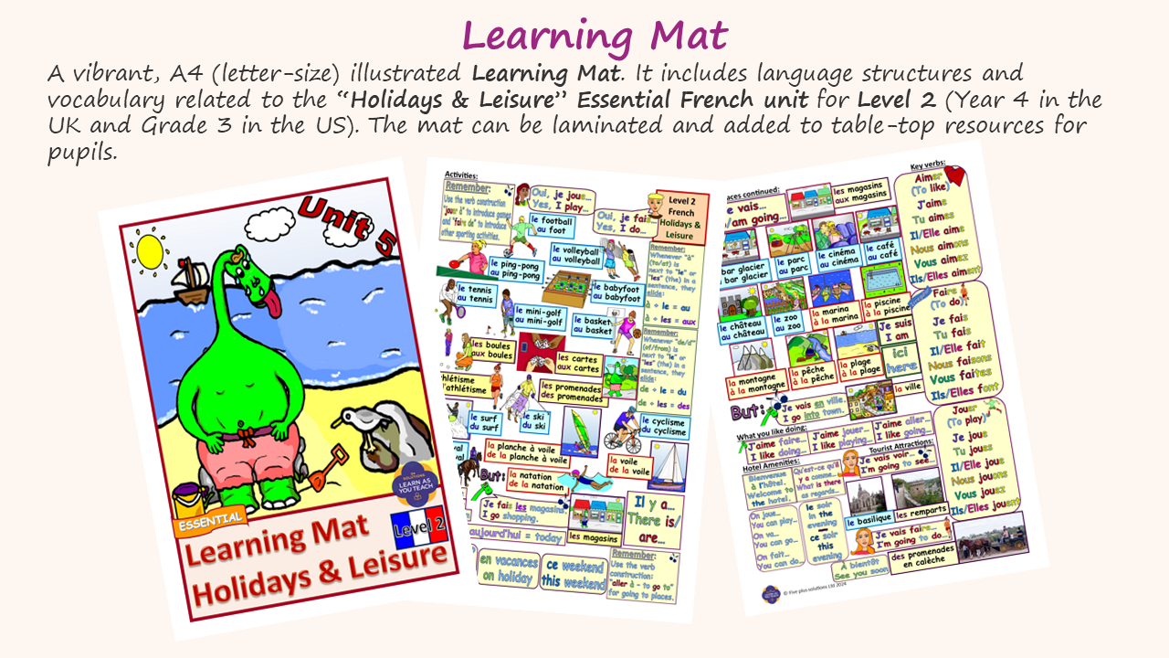 KS2 FRENCH: YEAR 4 LEARNING MAT - HOLIDAYS & LEISURE | Teaching Resources