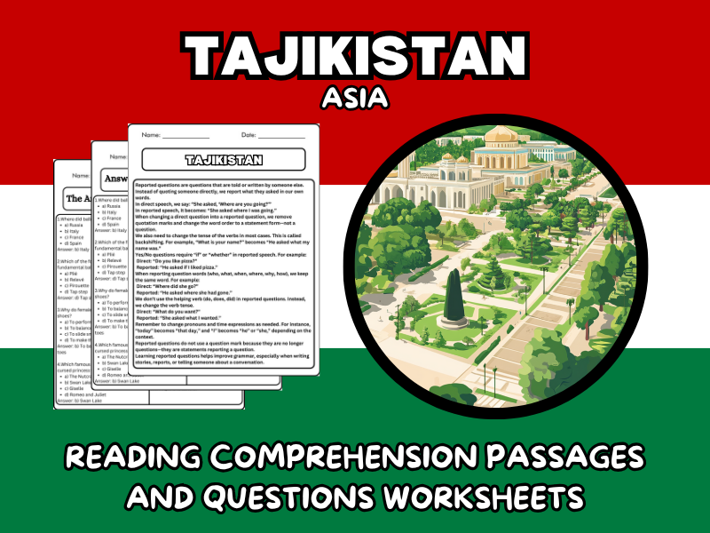 Tajikistan - Asia Reading Comprehension Passages & Questions Worksheets ...