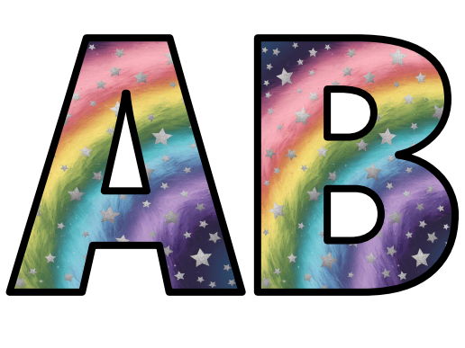 Glitter Stars Silver Shiny Rainbow Fabric Bright Lettering Set Display ...