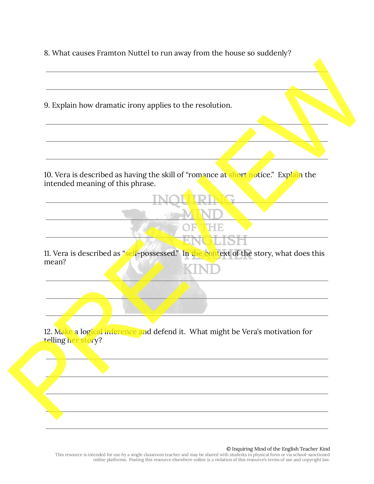 “The Open Window” by Saki Close Reading Analysis Worksheet | Teaching ...