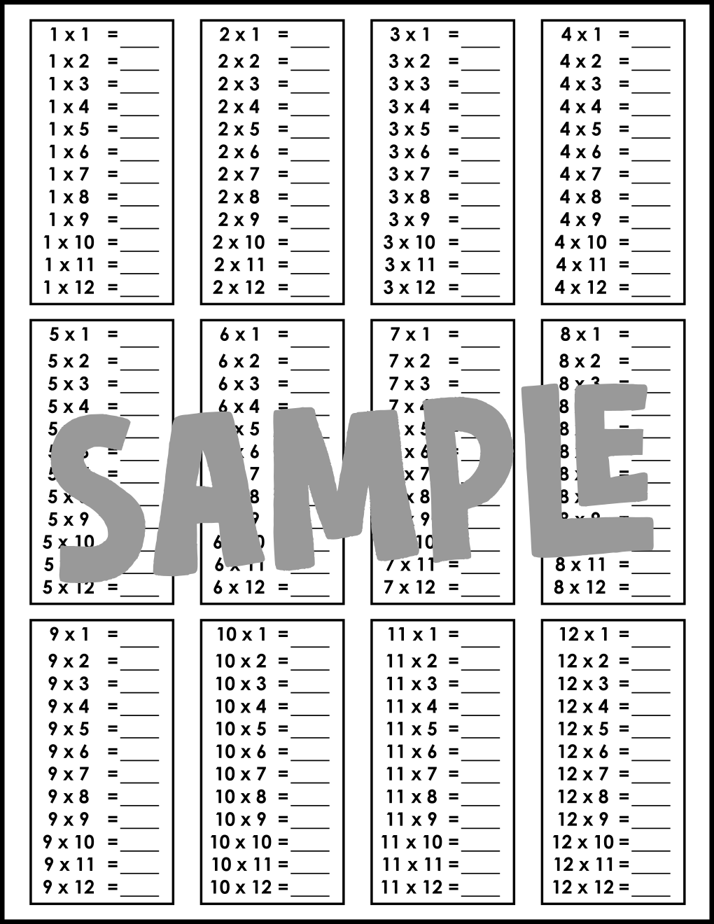Multiplication Tables 1 12 Printable Worksheets Free Multiplication
