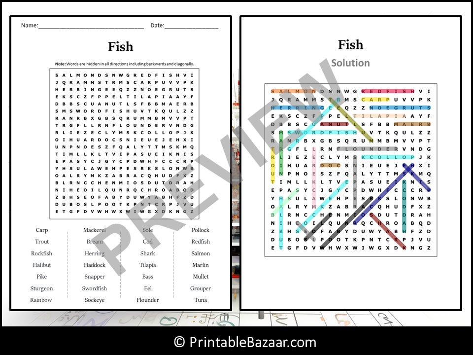 Fish Word Search Puzzle Worksheet Activity | Teaching Resources