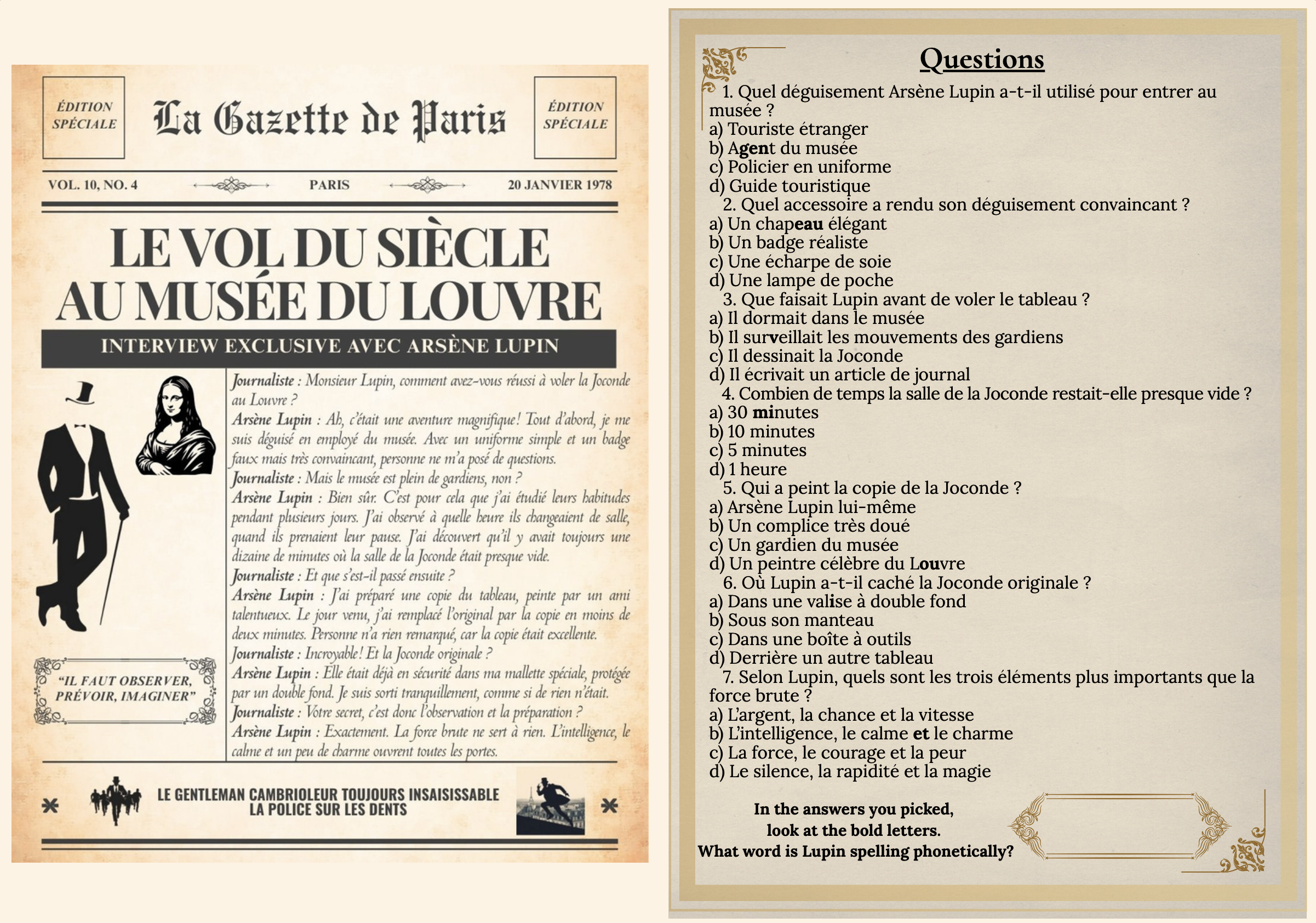 Lupin Escape Room - GCSE French | Teaching Resources