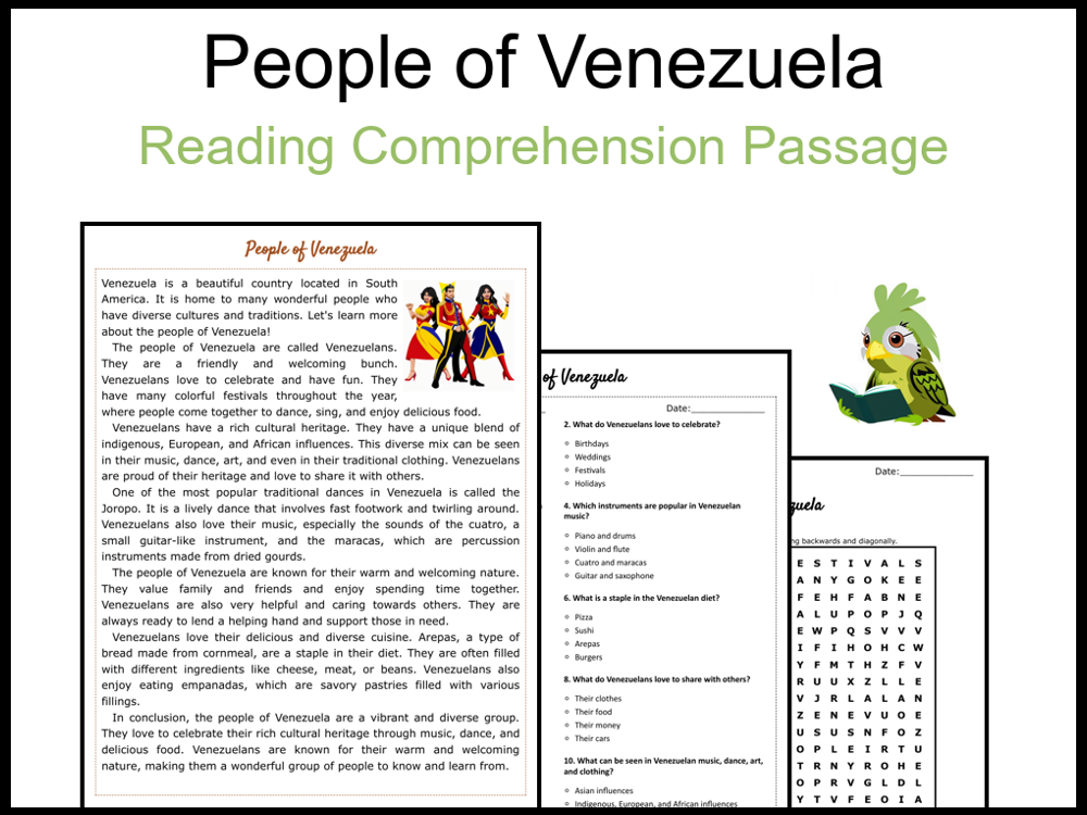 People of Venezuela Reading Comprehension and Word Search | Teaching ...