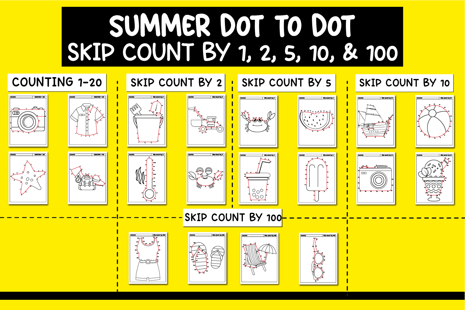 Summer Dot To Dot Skip Counting By 2 5 10 100 Connect The Dots Summer Dot To Dot Skip Counting By 2 5 10 100 Connect The Dots