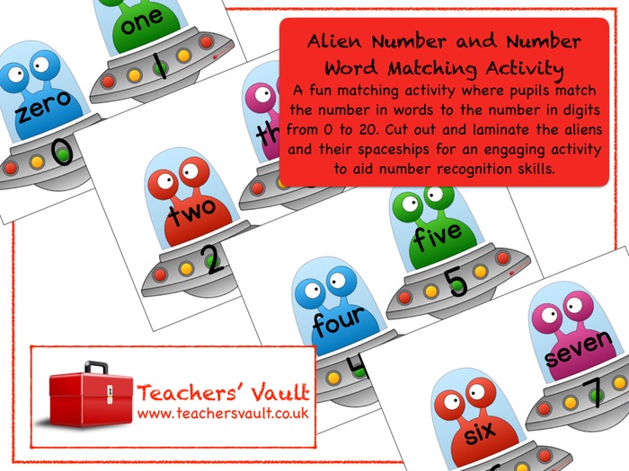 Alien Number And Number Word Matching Activity Teaching Resources