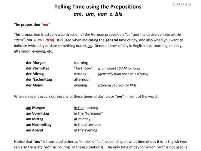 German A1 Prepositions am um von bis Teaching Resources German A1 Prepositions am um von bis Teaching Resources