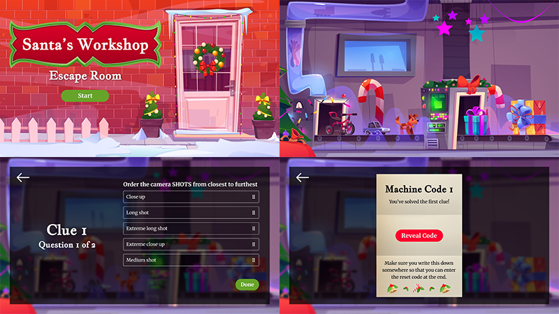 Santa's Workshop Christmas Escape Room | Cinematic Film Techniques ...