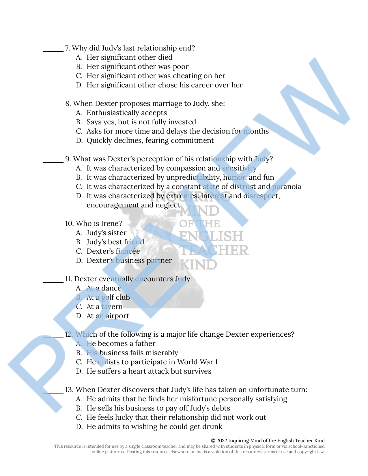 “Winter Dreams” by F. Scott Fitzgerald Quiz and Answer Key | Teaching ...