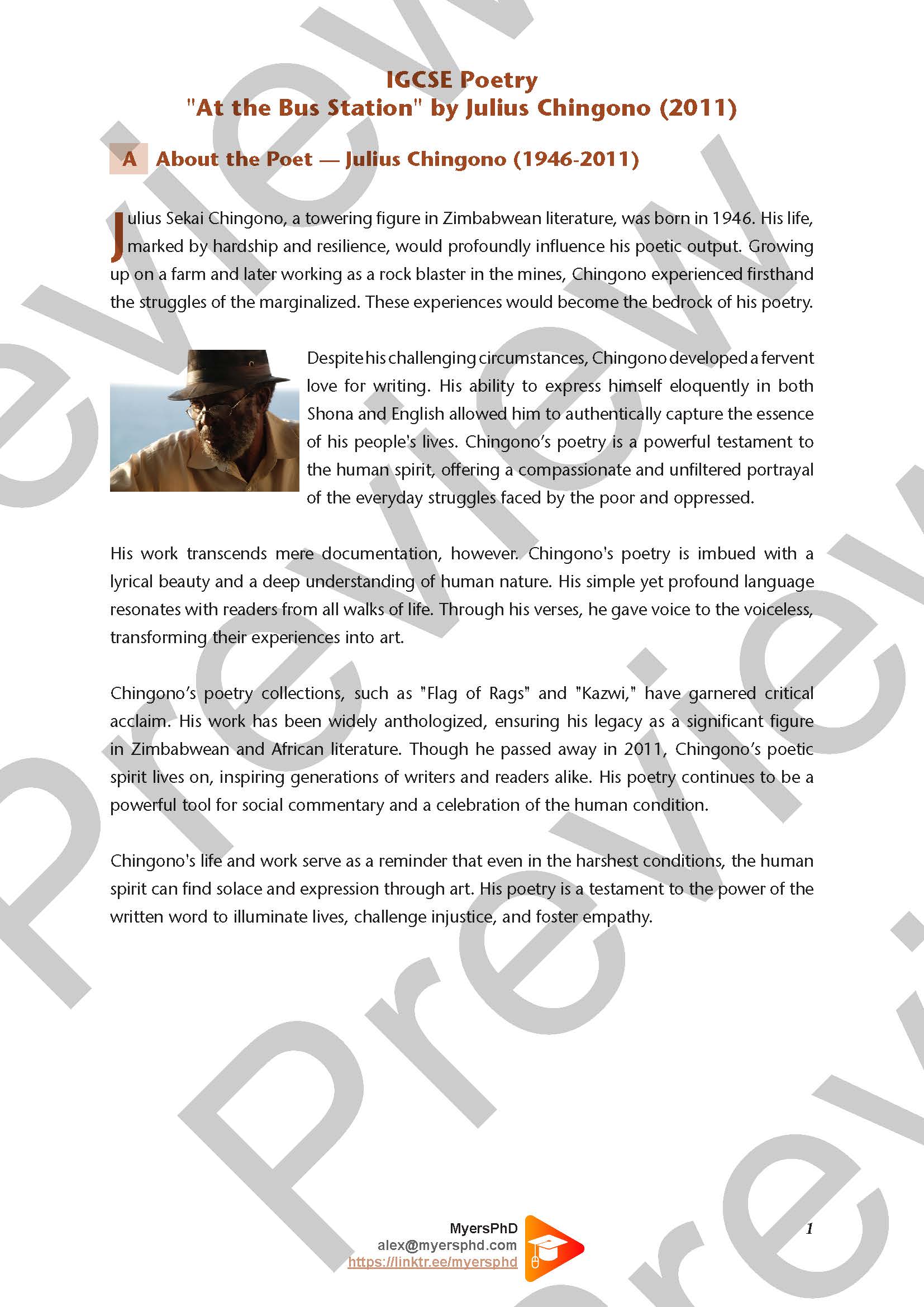 IGCSE Poetry 2.3: "At the Bus Station" (Julius Chingono) TEACH, REVISE ...