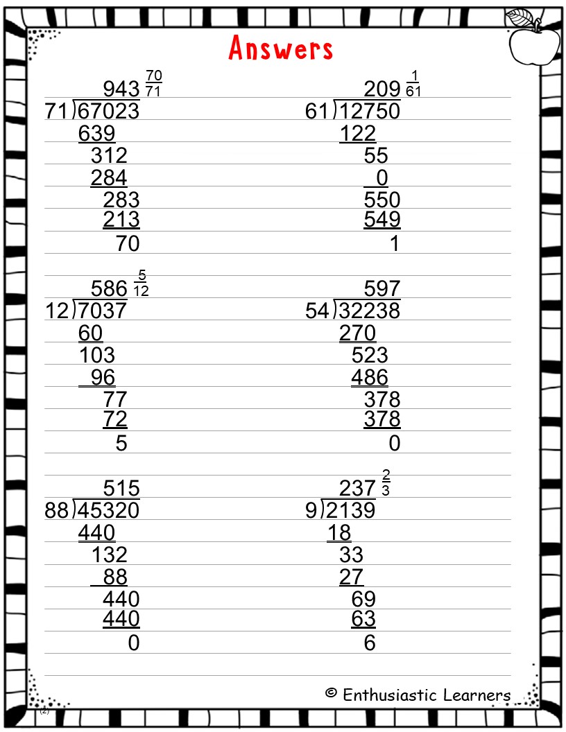 Long Division with Fraction in the Quotient Worksheets Math Problems ...