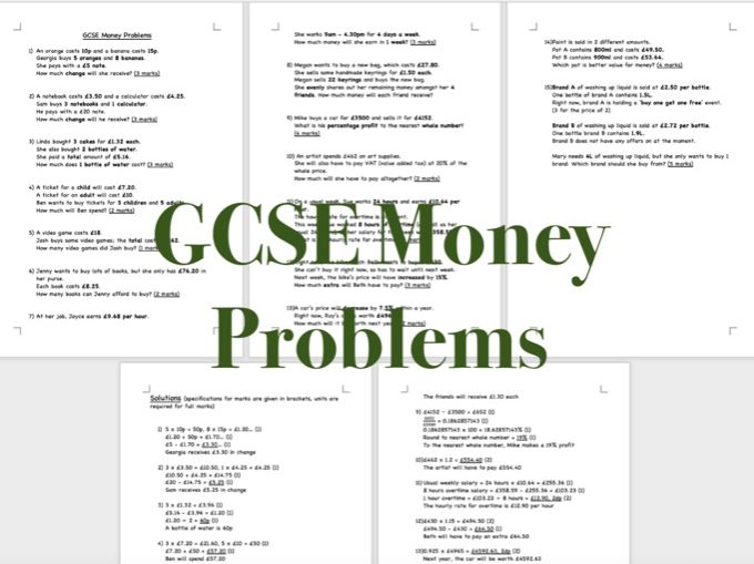 Mathematics GCSE Money Problems Teaching Resources Mathematics GCSE Money Problems Teaching Resources