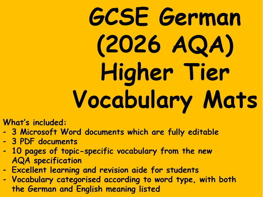 GCSE German (2026 AQA) Foundation and Higher Vocabulary Mats | Teaching ...