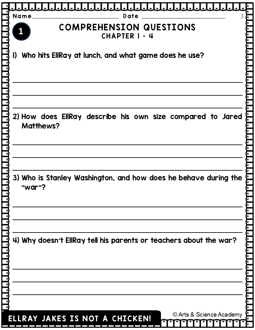 ELLRAY JAKES IS NOT A CHICKEN! Novel Study Comprehension, Critical ...